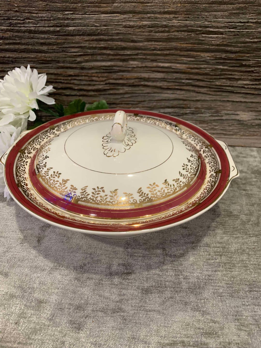 Vintage Myott Royalty Serving Dish: Burgundy & Gold Trim, 9 Inch - Etsy