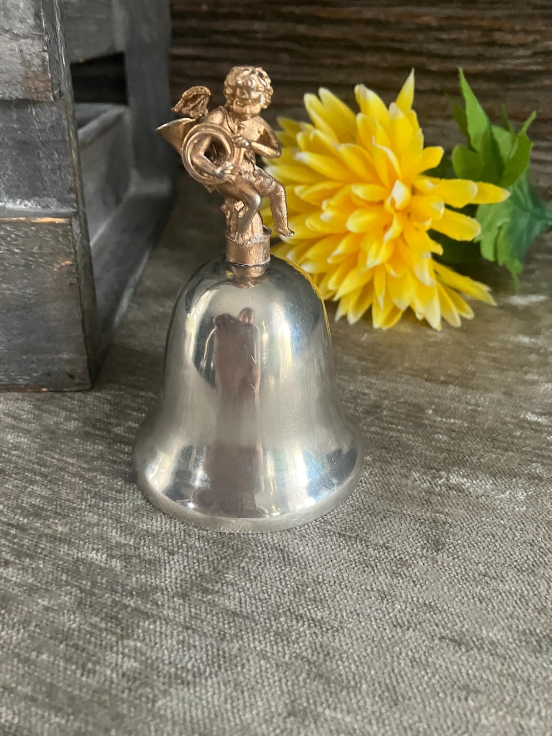 Vintage BRASS Chrub Angel and French Horn Dinner Bell. - Etsy