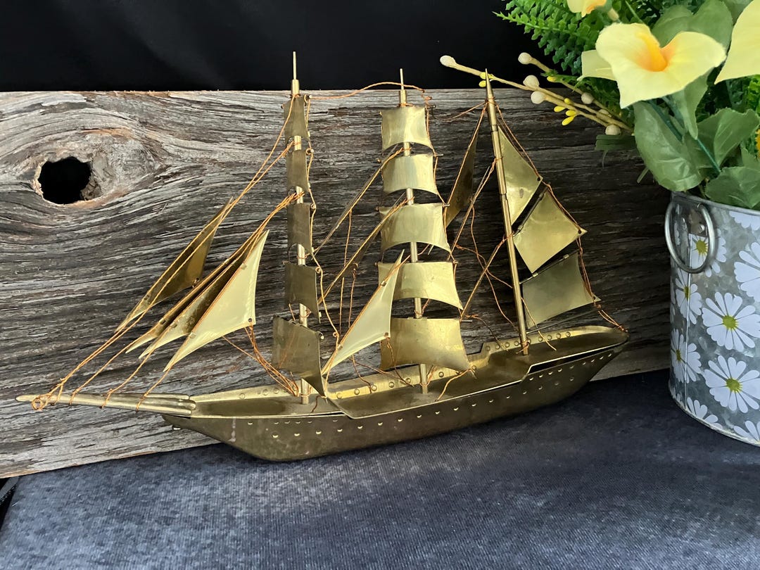 Vintage Brass Model Ship With Many Sails. 15”x10”. Nuatical - Etsy UK