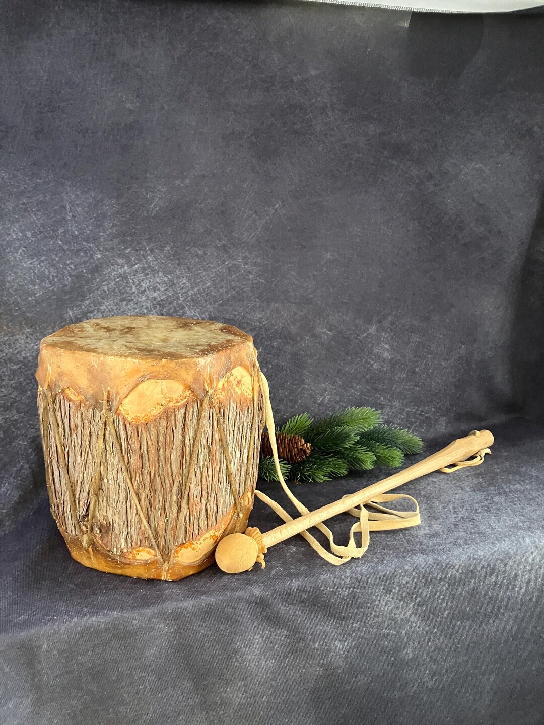Handcrafted Native American Taos Log Drum With Buckskin & Stick - Etsy