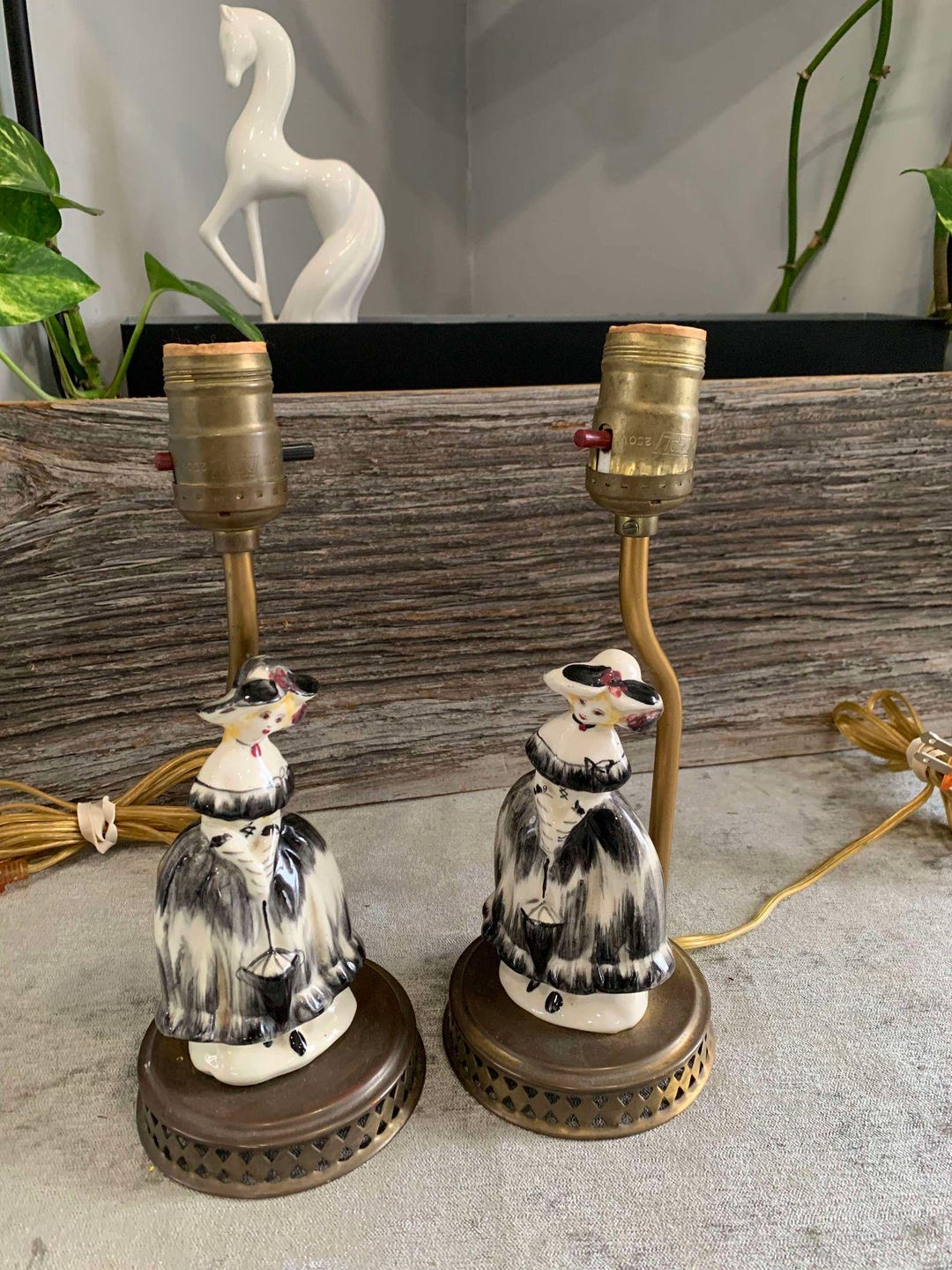 Two Vintage Porcelain Lady Figure Lamps Victorian Style RARE, Nice ...