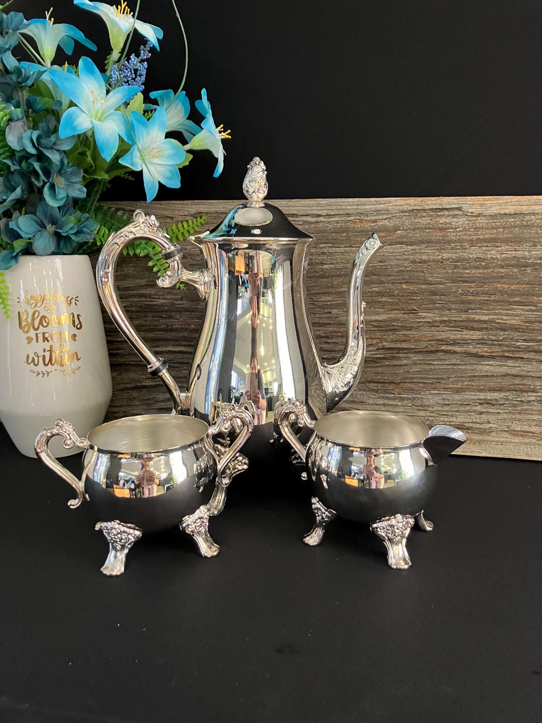 E.P Brass Elegance Tea Pot, Creamer, Sugar Set. Beautiful, Great ...