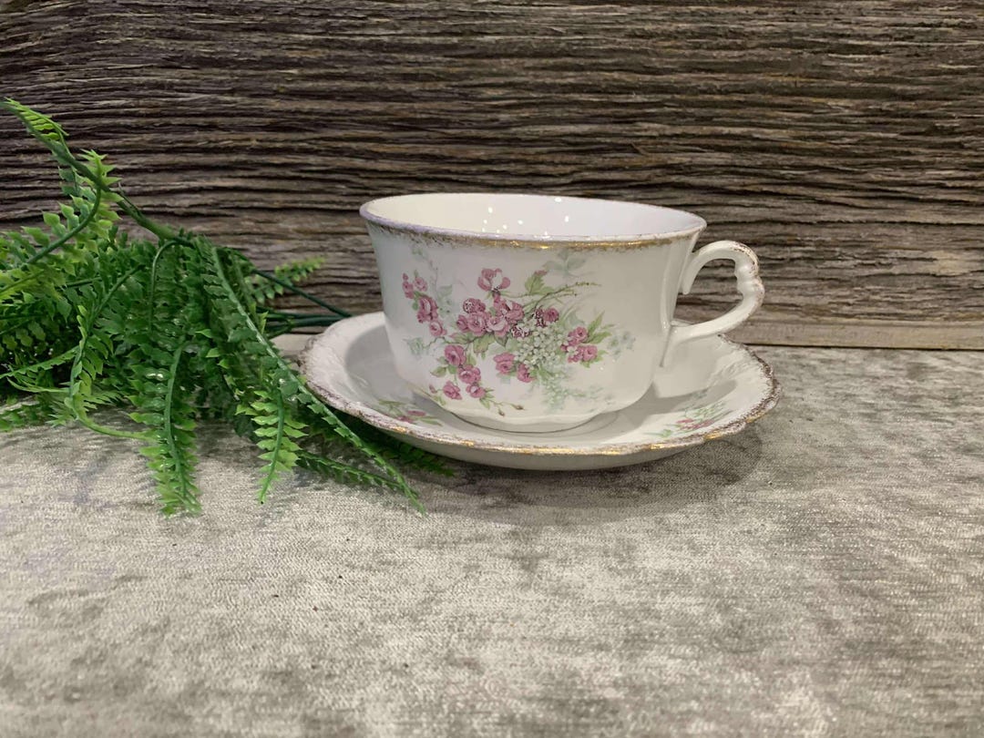 1920s Stinthal China Mug and Saucer: Oversized Soup Bowl, Pink Roses - Etsy