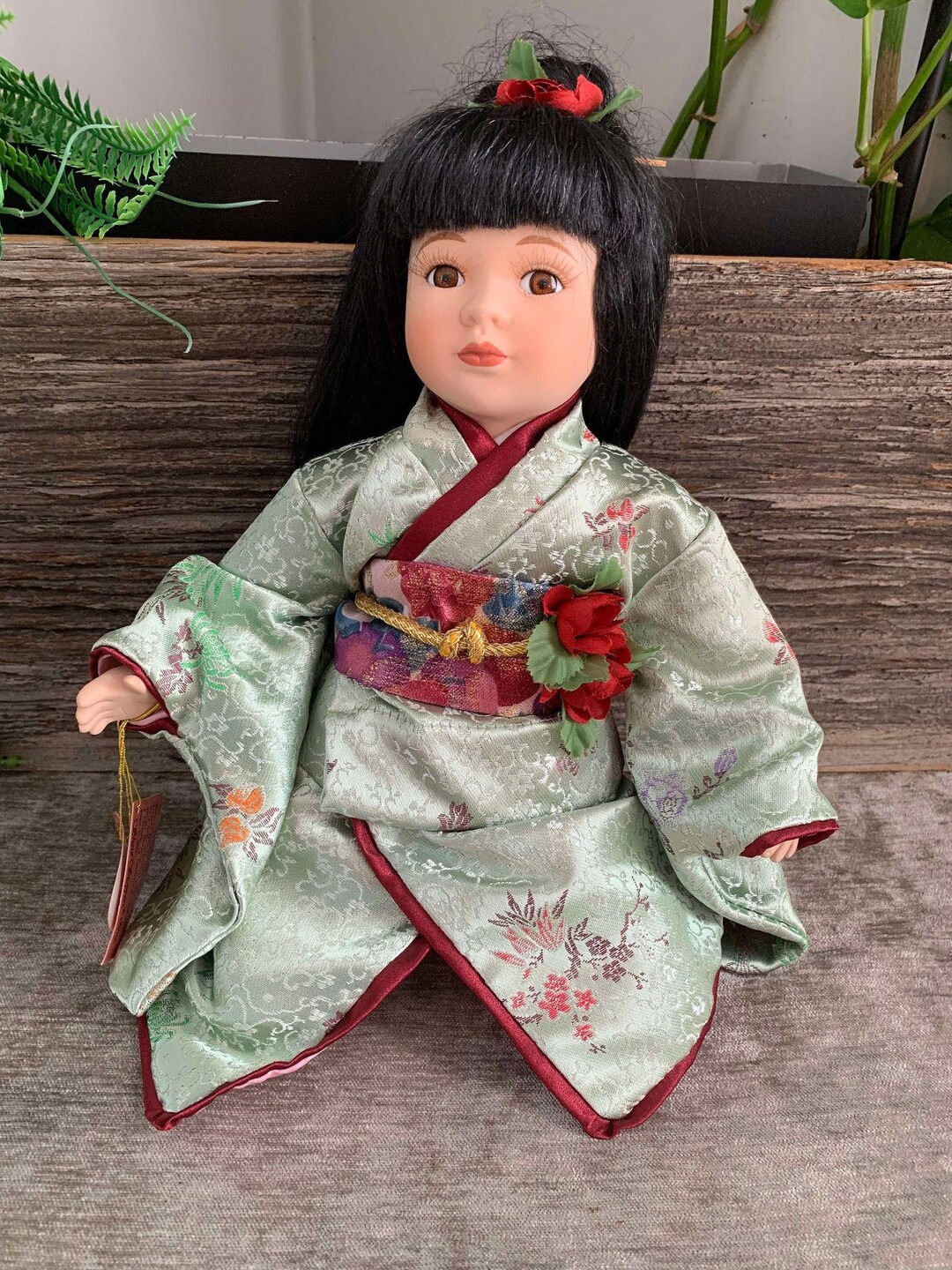 Beautiful Asian Doll Kneeling Down Light Green Traditional Chinese ...