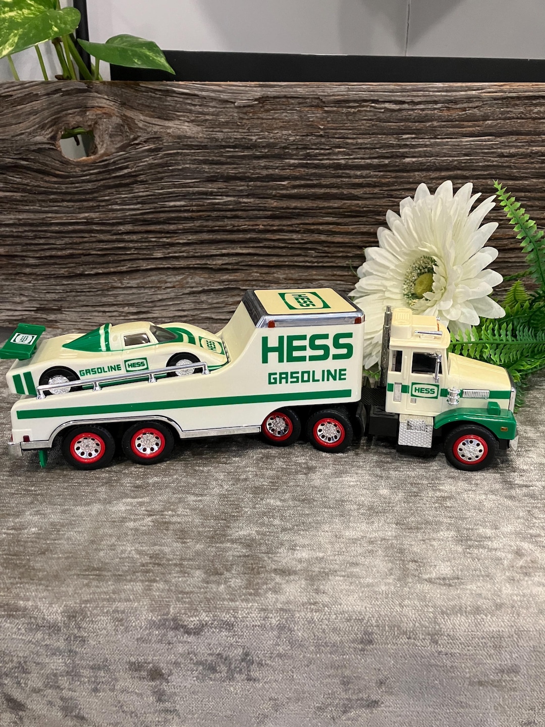 Vintage Hess Display Gas Truck With Race Car - Working Lights, Original ...