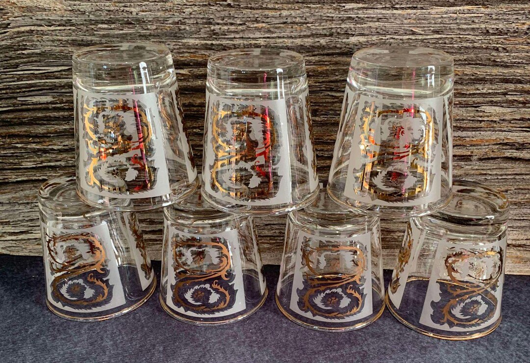 Mid Century Shot Glasses Set: Gold Design Sherry Glasses - Etsy