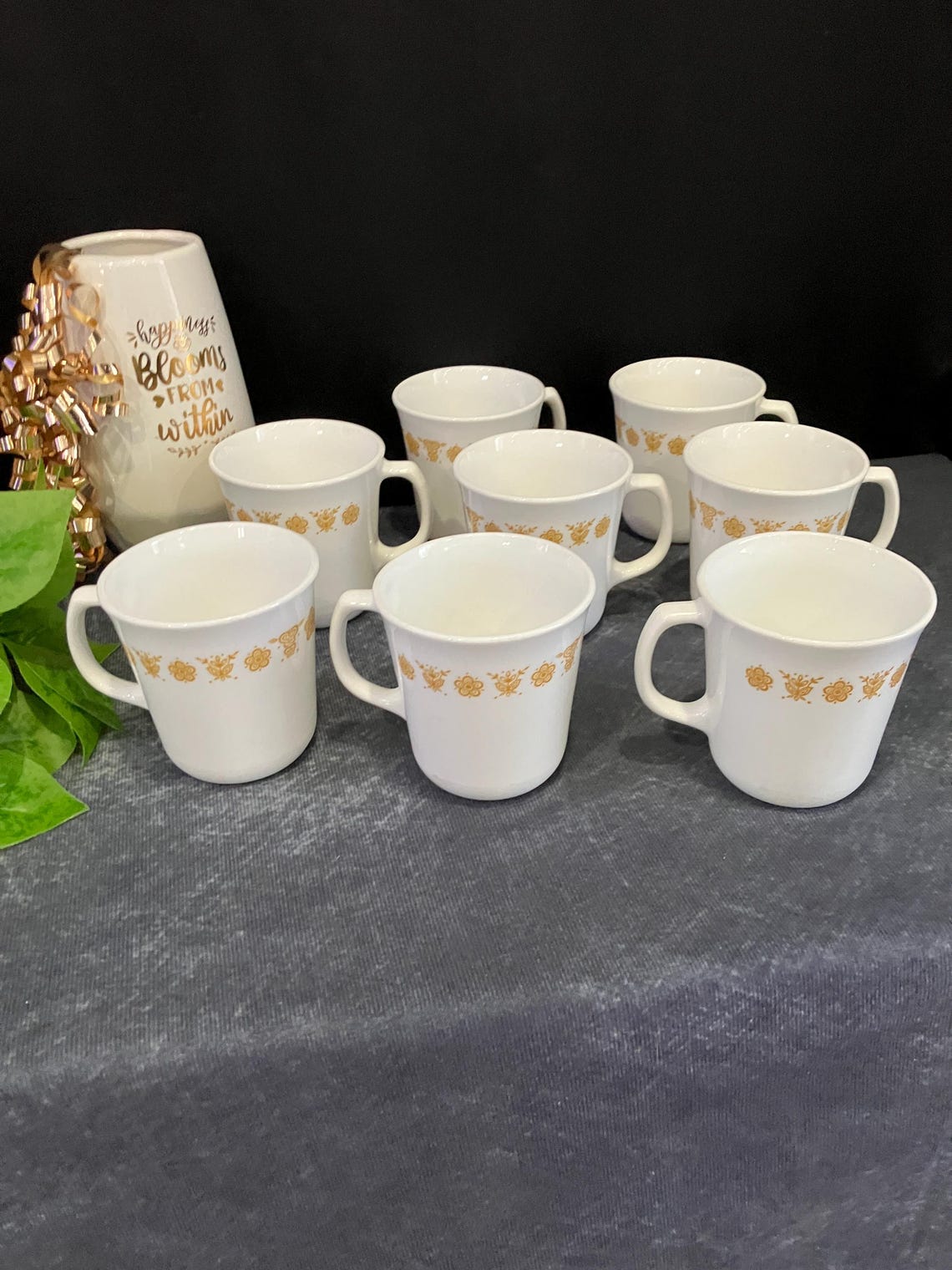 Vintage Corning USA Butterfly Gold Mugs, Set of 8, D-handle. Coffee ...