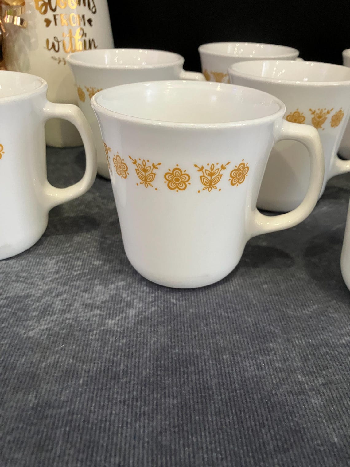 Vintage Corning USA Butterfly Gold Mugs, Set of 8, D-handle. Coffee ...