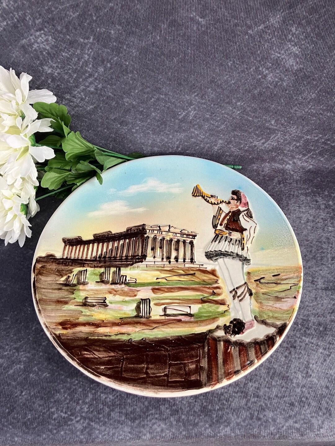 Hand Painted Parthenon Greece Ceramic Display Plate. - Etsy