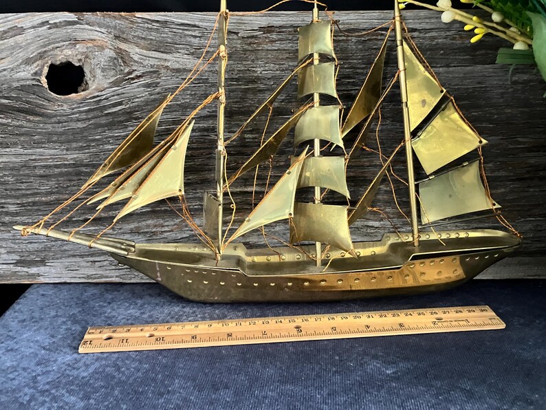 Vintage Brass Model Ship With Many Sails. 15”x10”. Nuatical - Etsy