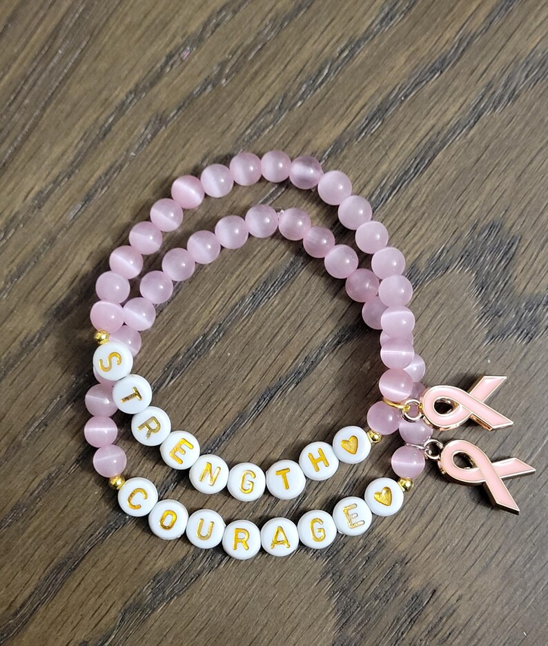 Breast Cancer Awareness Bracelet – 6mm Pink Cat’s Eye With Charm, HOPE ...