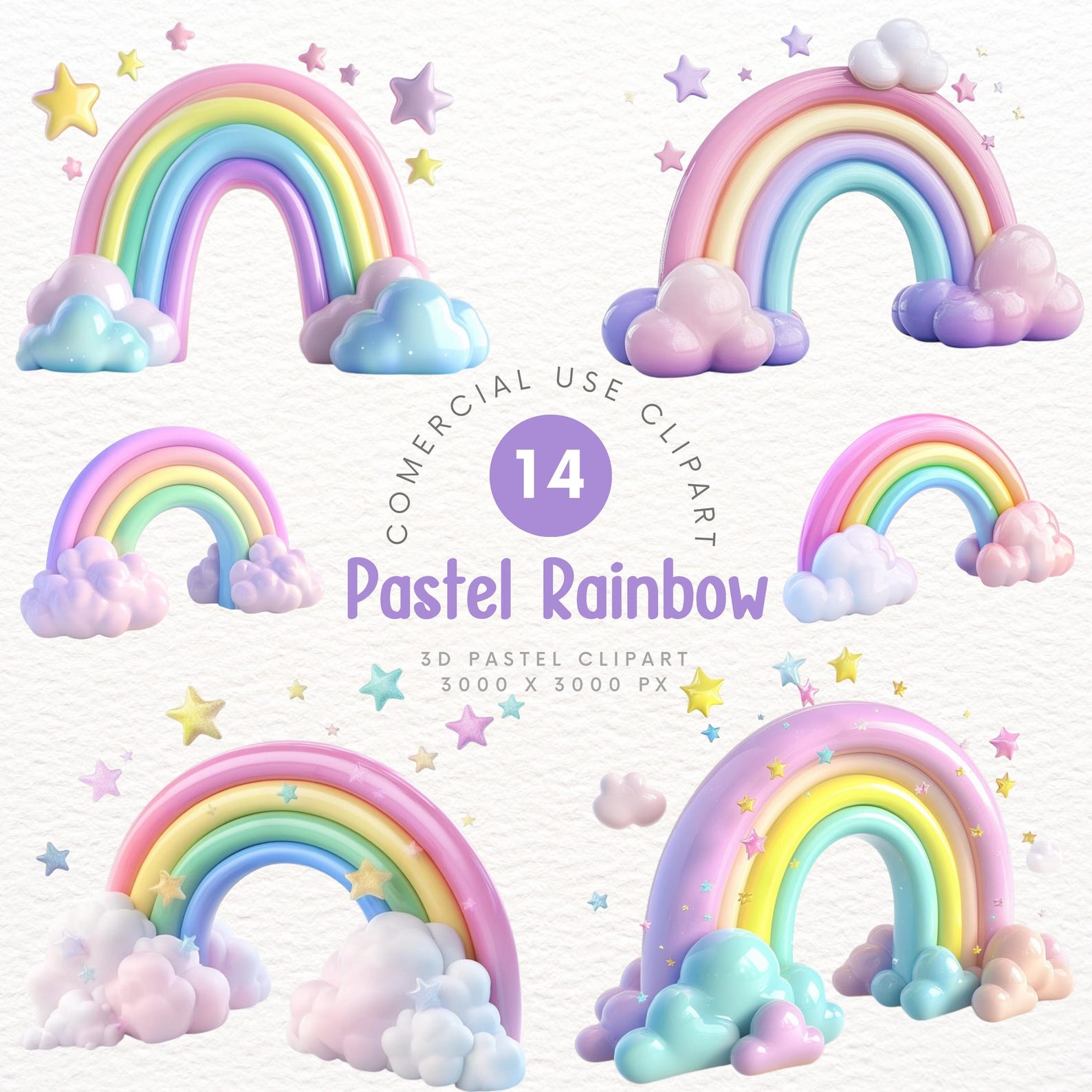3D Pastel Rainbow Clipart - Sprinkle Your Projects With a Touch of ...