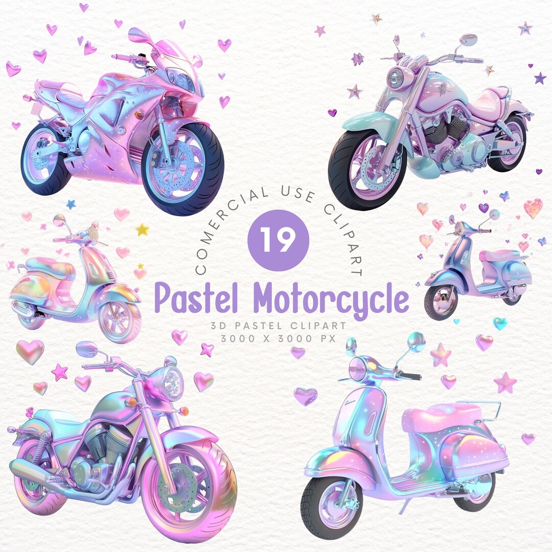 3D Pastel Motorcycle Clipart – Cute Kawaii Motorbike Digital Art ...
