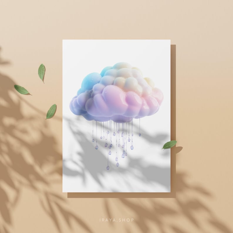 3D Pastel Cloud and Star Clipart Cute Kawaii Sky Elements Digital Art ...