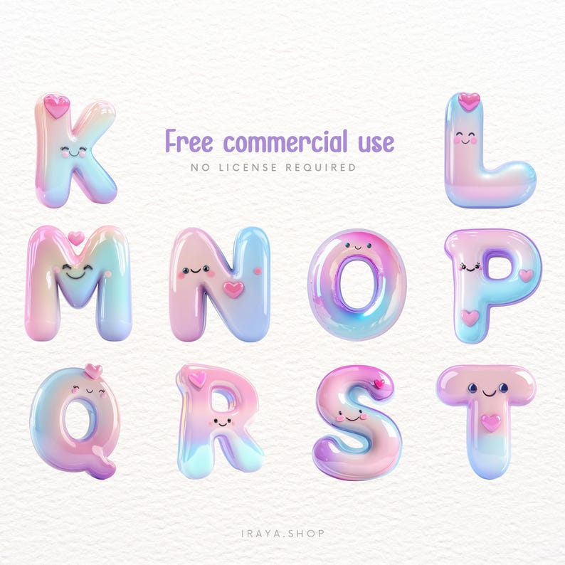3D Cute Pastel Alphabet Clipart - Kawaii Letters and Numbers Set ...