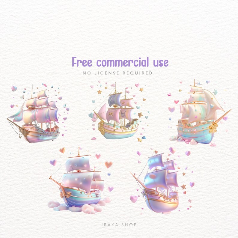 3D Pastel Boats Clipart - Cute and Whimsical Variety of Ships ...