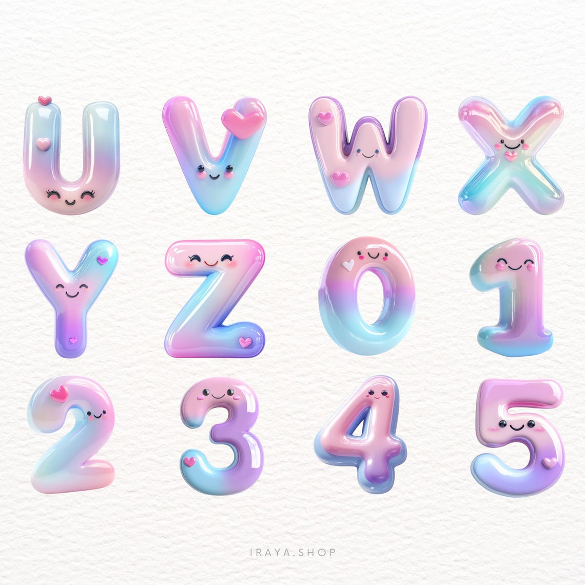 3D Cute Pastel Alphabet Clipart - Kawaii Letters and Numbers Set ...