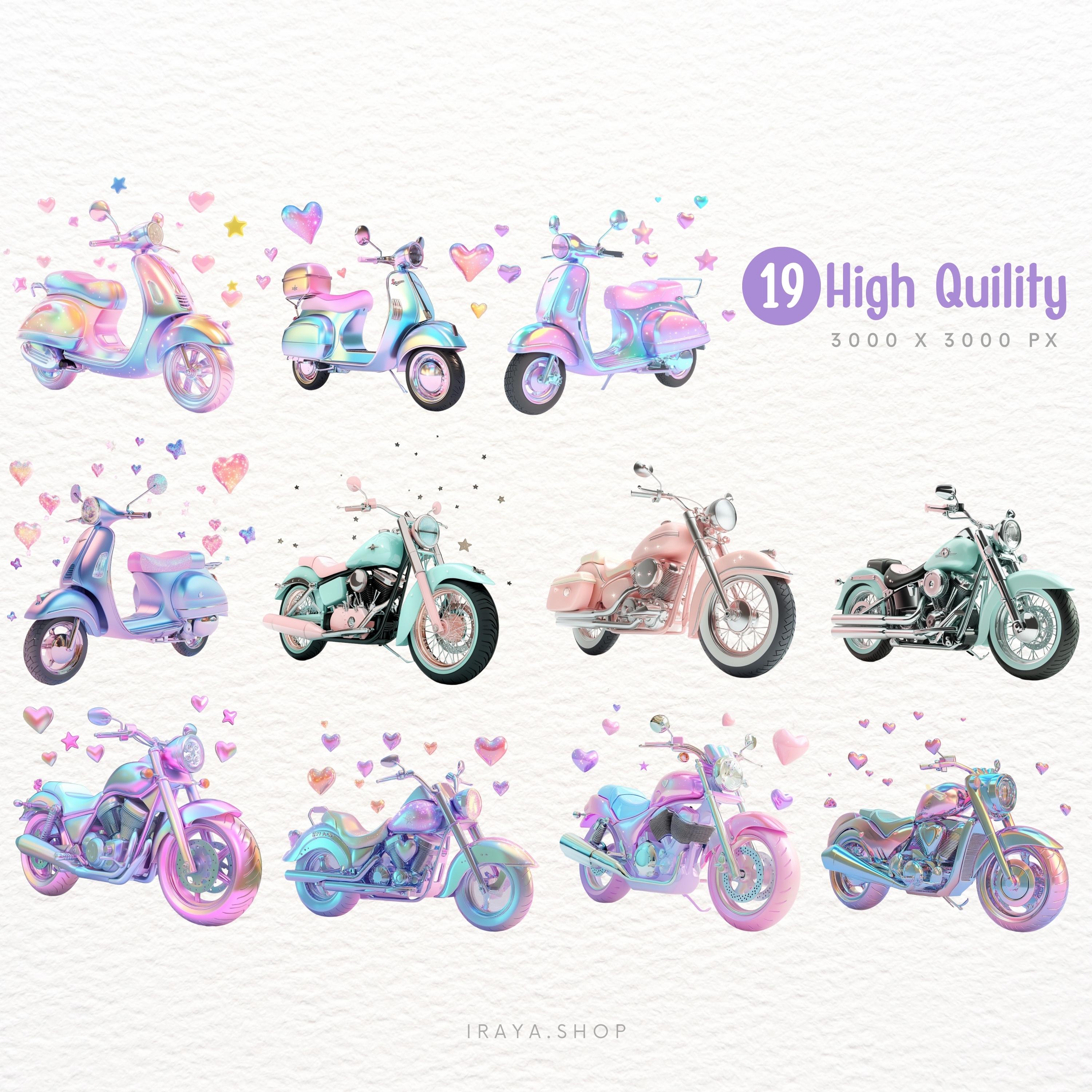 3D Pastel Motorcycle Clipart – Cute Kawaii Motorbike Digital Art ...