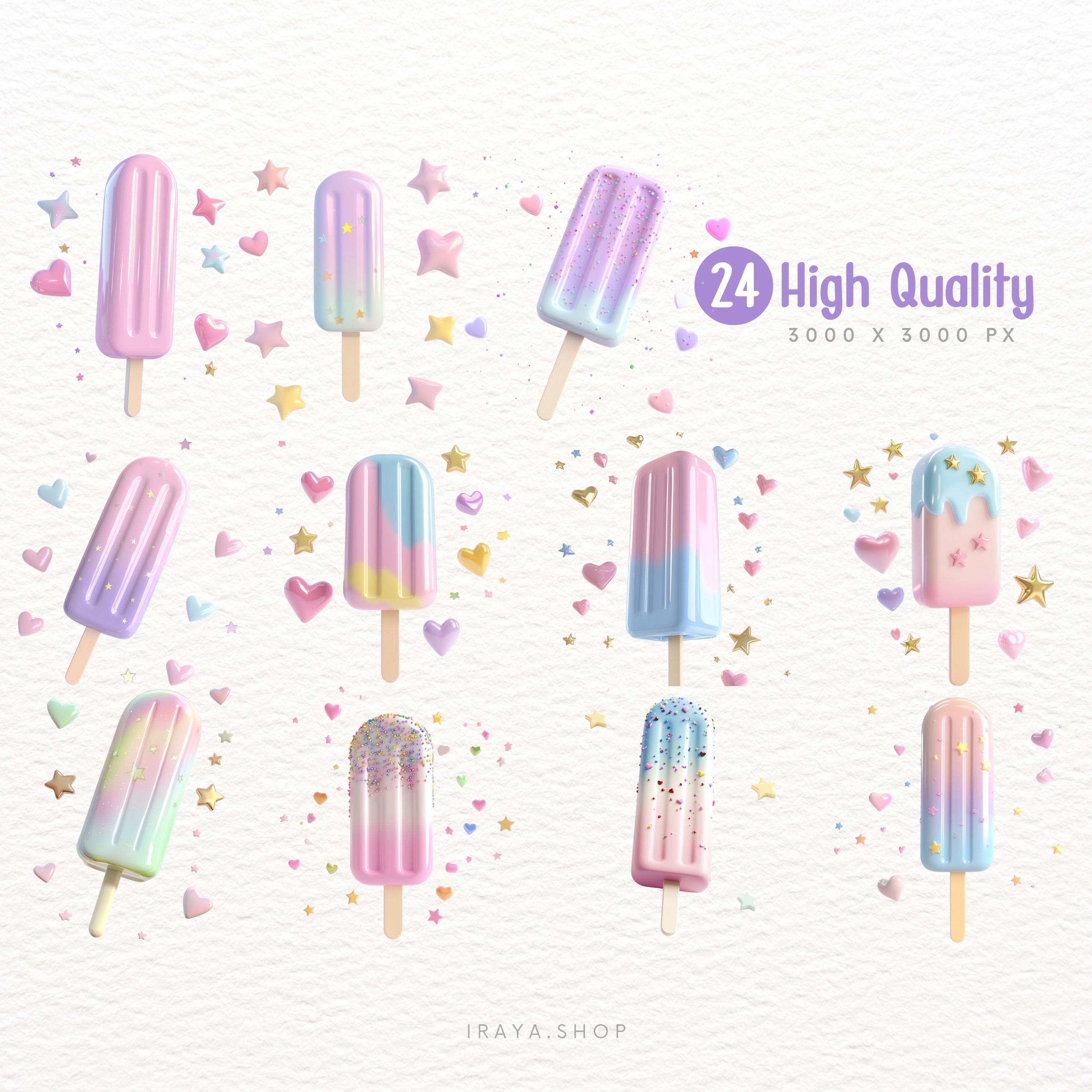 Cute 3D Pastel Popsicle Clipart – Kawaii Ice Cream Digital Art With ...