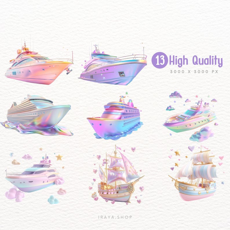 3D Pastel Boats Clipart - Cute and Whimsical Variety of Ships ...