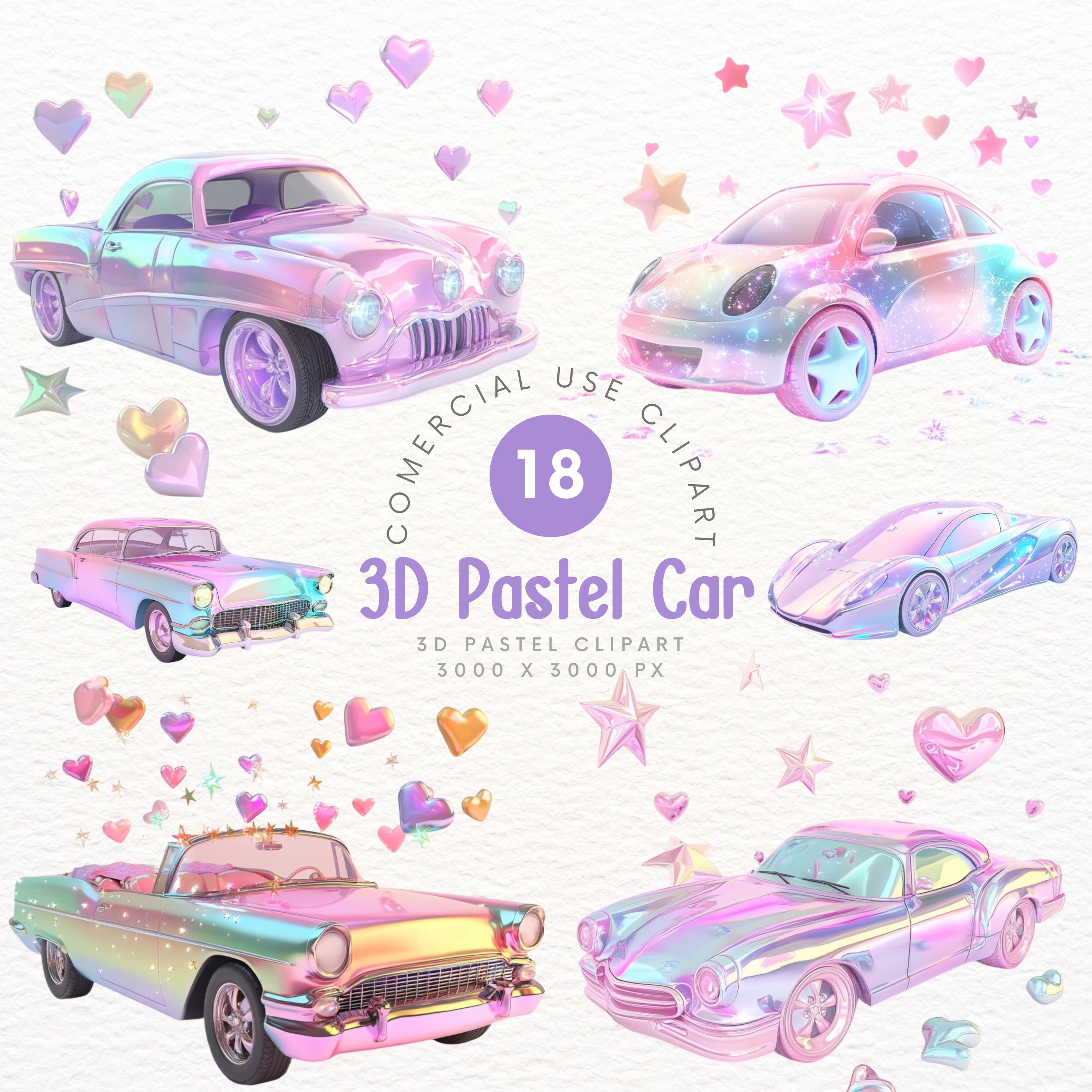 3D Pastel Car Clipart – Cute Kawaii Sedan Digital Art Decoration ...