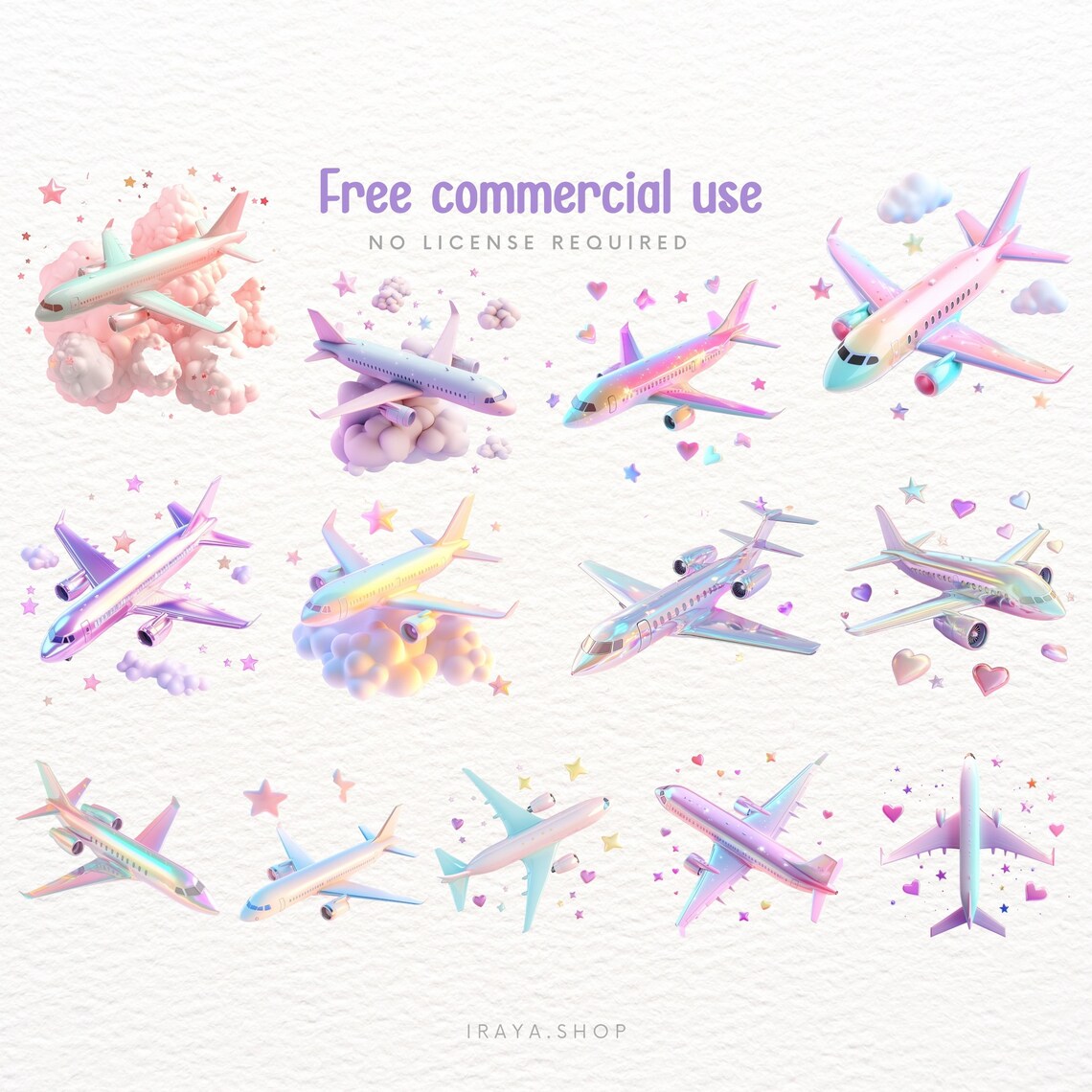 3D Pastel Airplane Clipart – Cute Kawaii Plane Digital Art Decoration ...