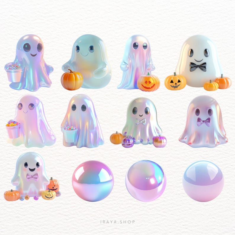Cute 3D Pastel Ghost Clipart - Perfect for Whimsical Halloween Decor ...