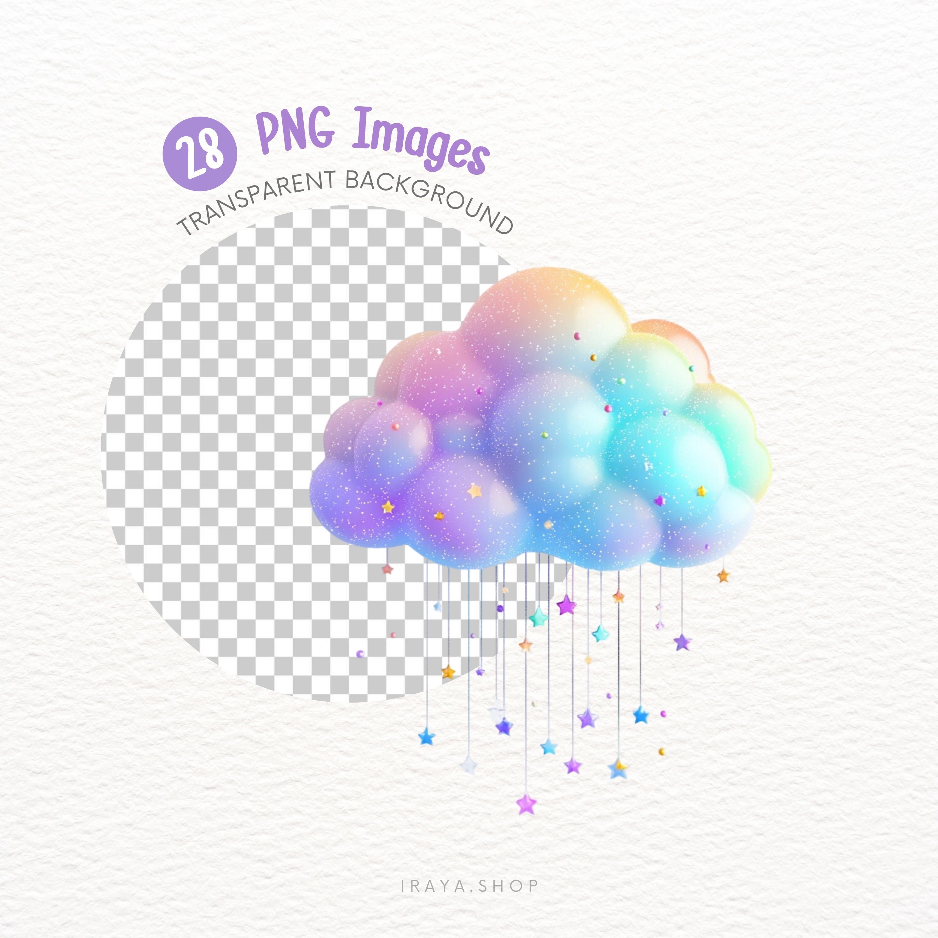 3D Pastel Cloud and Star Clipart – Cute Kawaii Sky Elements Digital Art ...