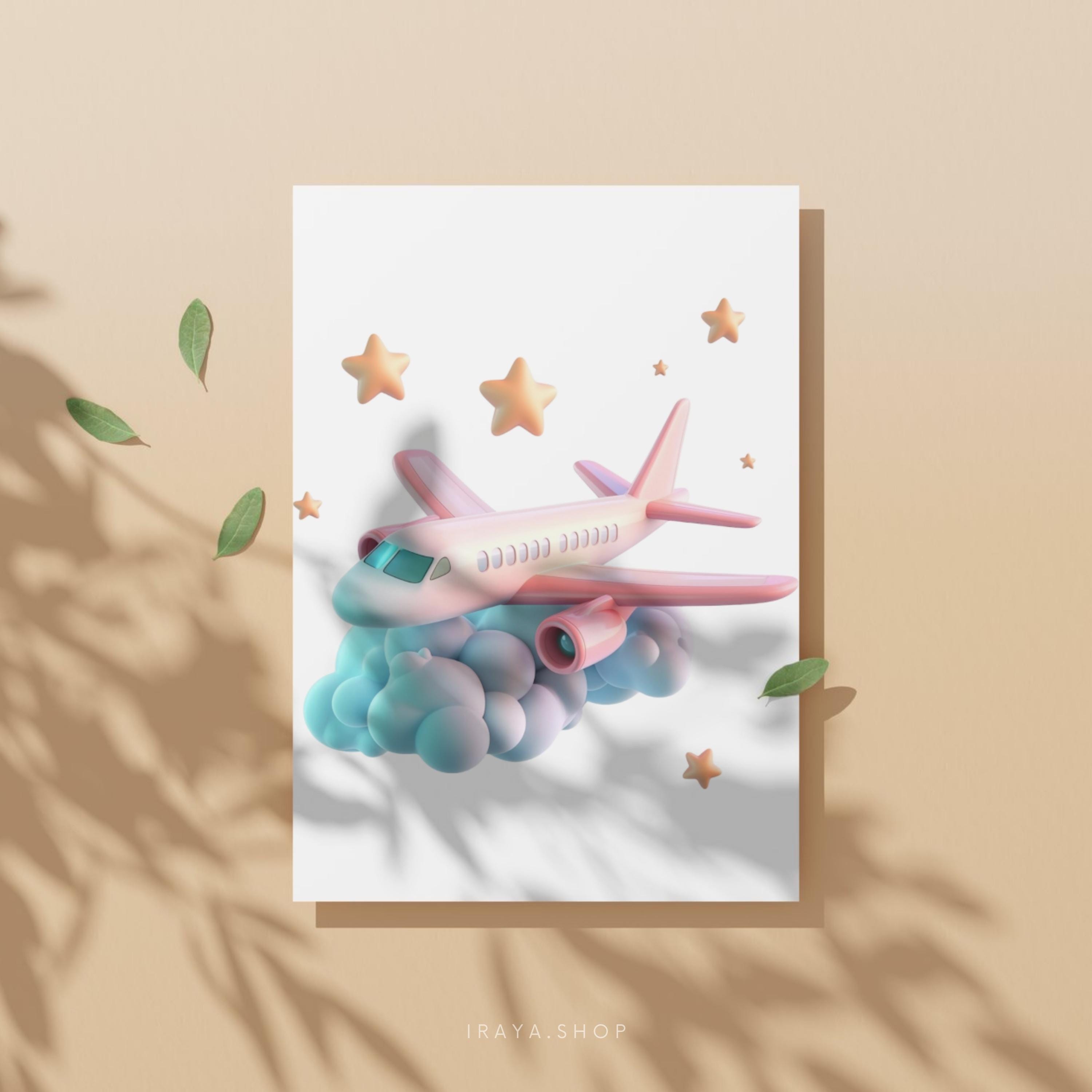 3D Pastel Airplane Clipart – Cute Kawaii Plane Digital Art Decoration ...
