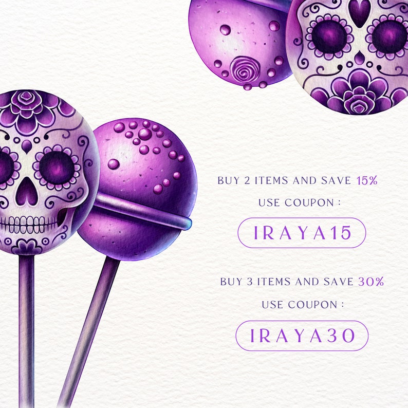 Watercolor Purple Skull Cake Pops Clipart Spooky Halloween Clipart ...