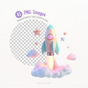 3D Pastel Rocket Clipart – Cute and Whimsical Space Adventure ...