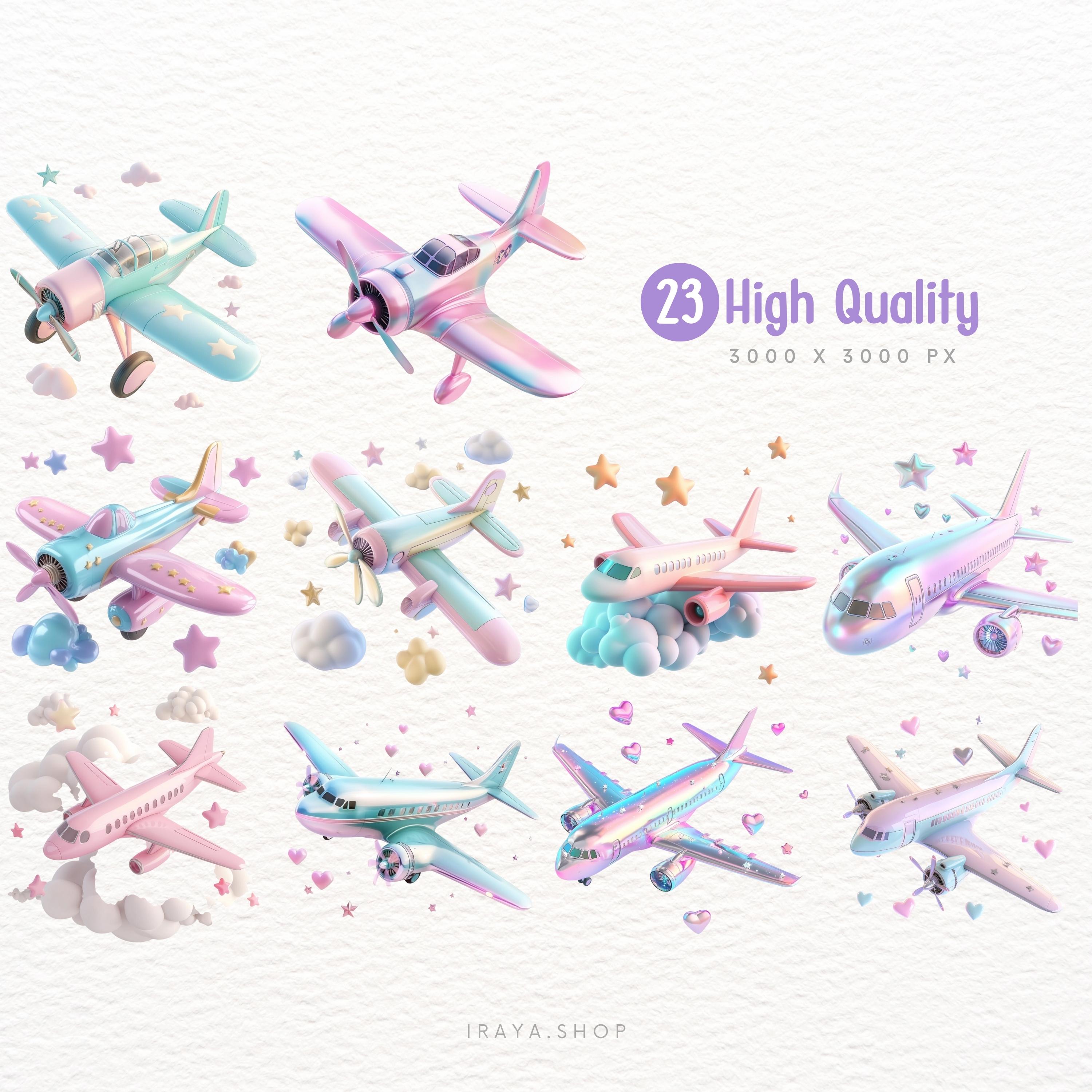 3D Pastel Airplane Clipart – Cute Kawaii Plane Digital Art Decoration ...