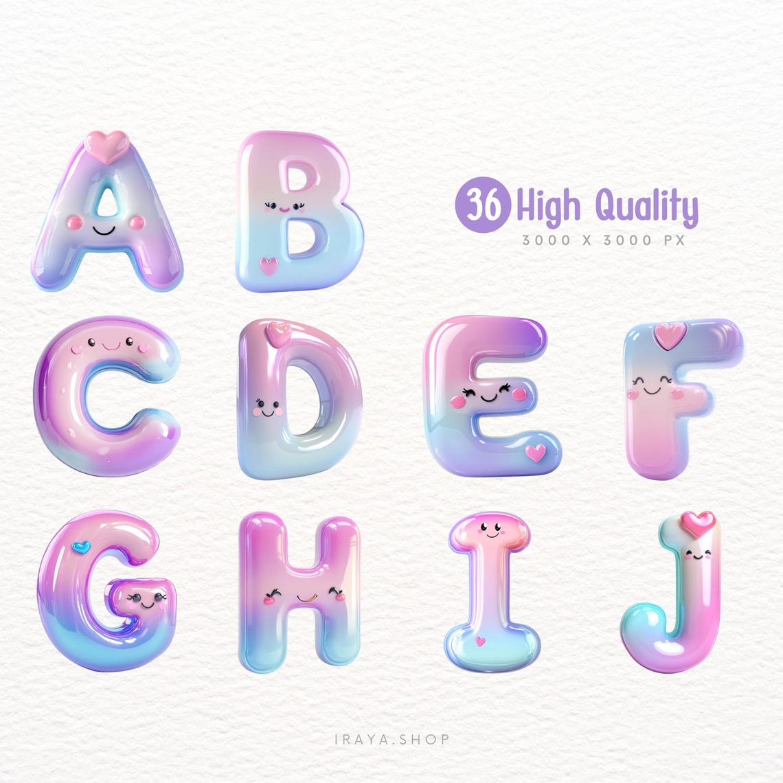 3D Cute Pastel Alphabet Clipart - Kawaii Letters and Numbers Set ...