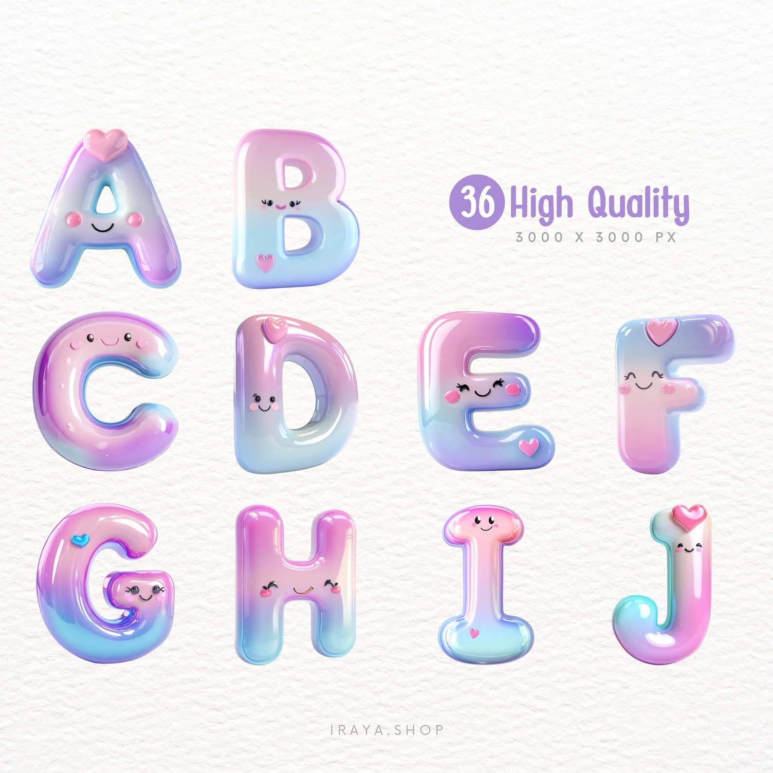 3D Cute Pastel Alphabet Clipart - Kawaii Letters and Numbers Set ...