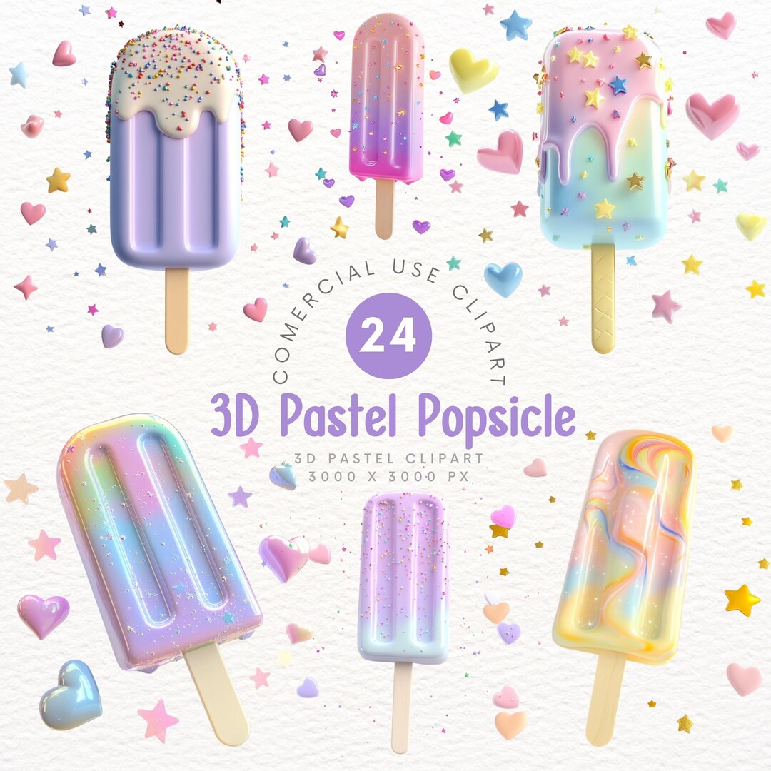 Cute 3D Pastel Popsicle Clipart – Kawaii Ice Cream Digital Art With ...