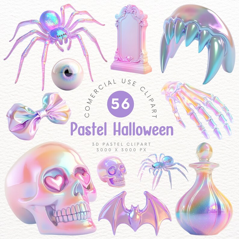 Cute 3D Pastel Halloween Clipart - Perfect for Delightful and Whimsical ...