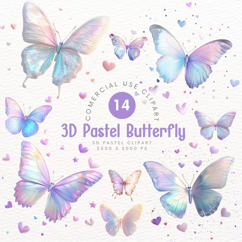3D Pastel Butterfly Clipart - Cute and Whimsical Butterflies Decoration ...