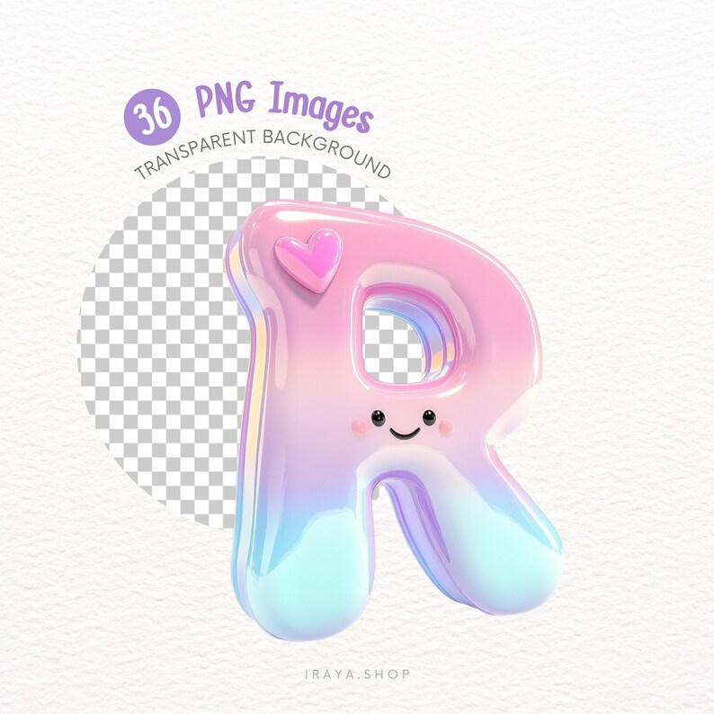 3D Cute Pastel Alphabet Clipart - Kawaii Letters and Numbers Set ...