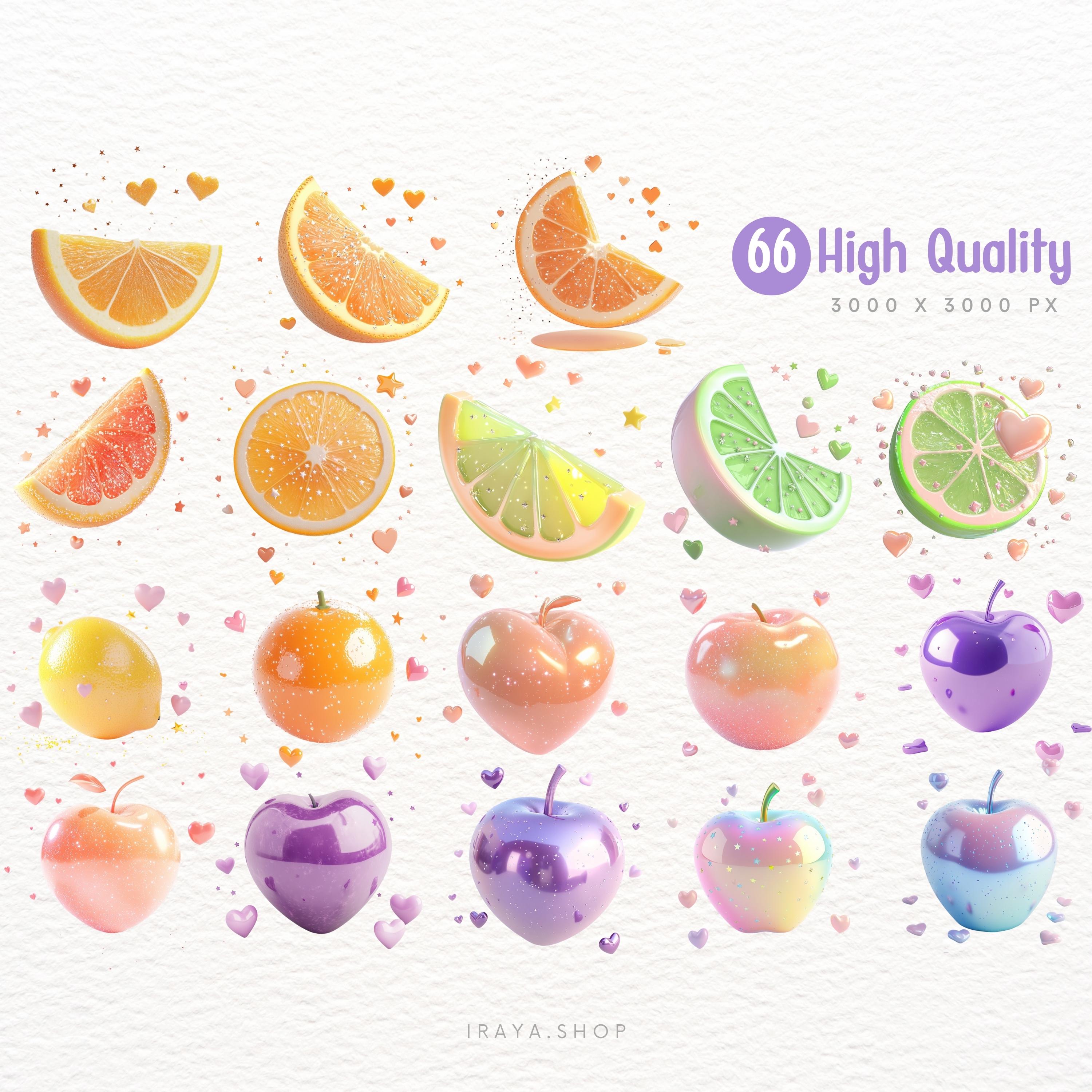 3D Pastel Fruits Clipart - Cute and Whimsical Tropical Fruits ...