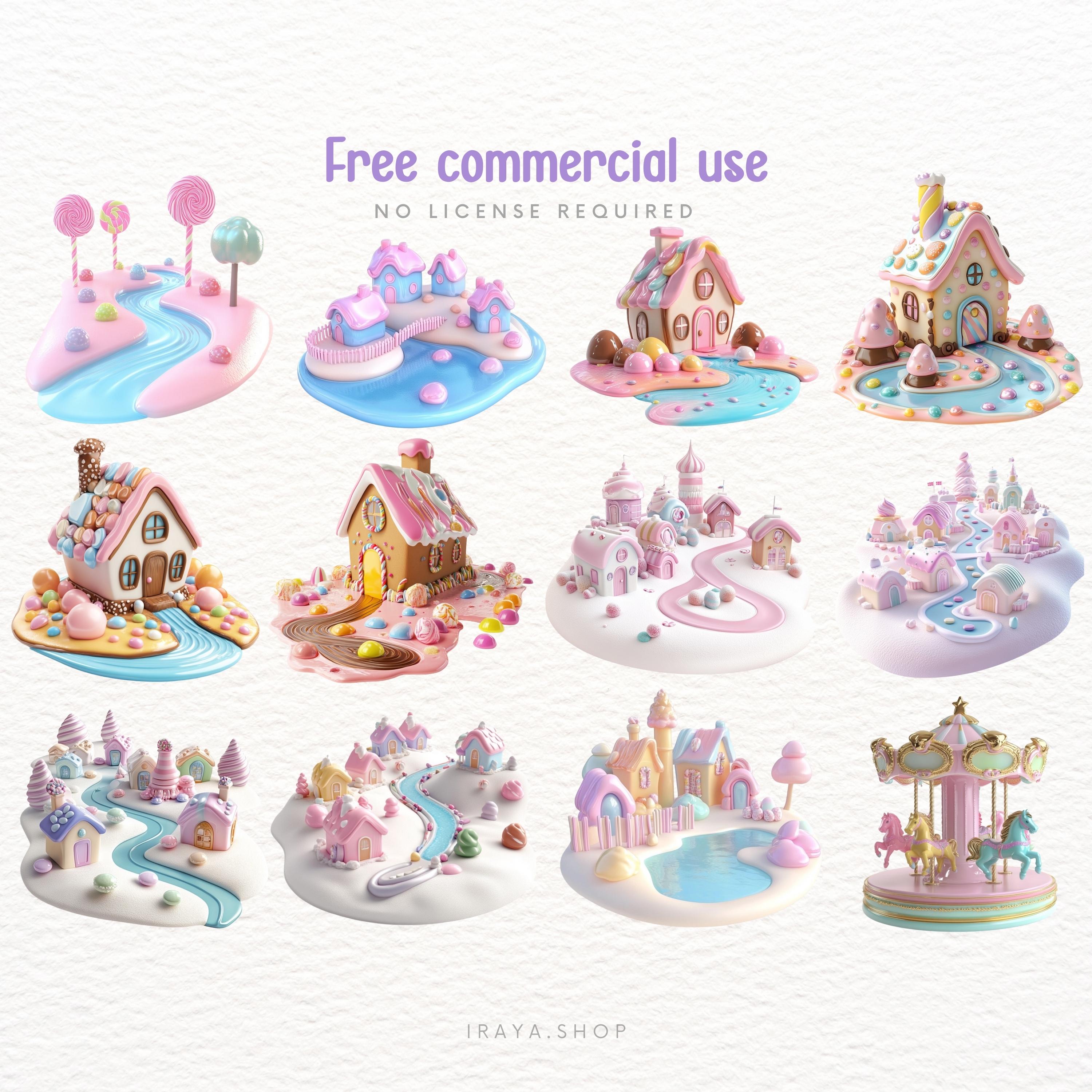 3D Pastel Candy Amusement Park Clipart – Magical Sweet Treat Adventure ...