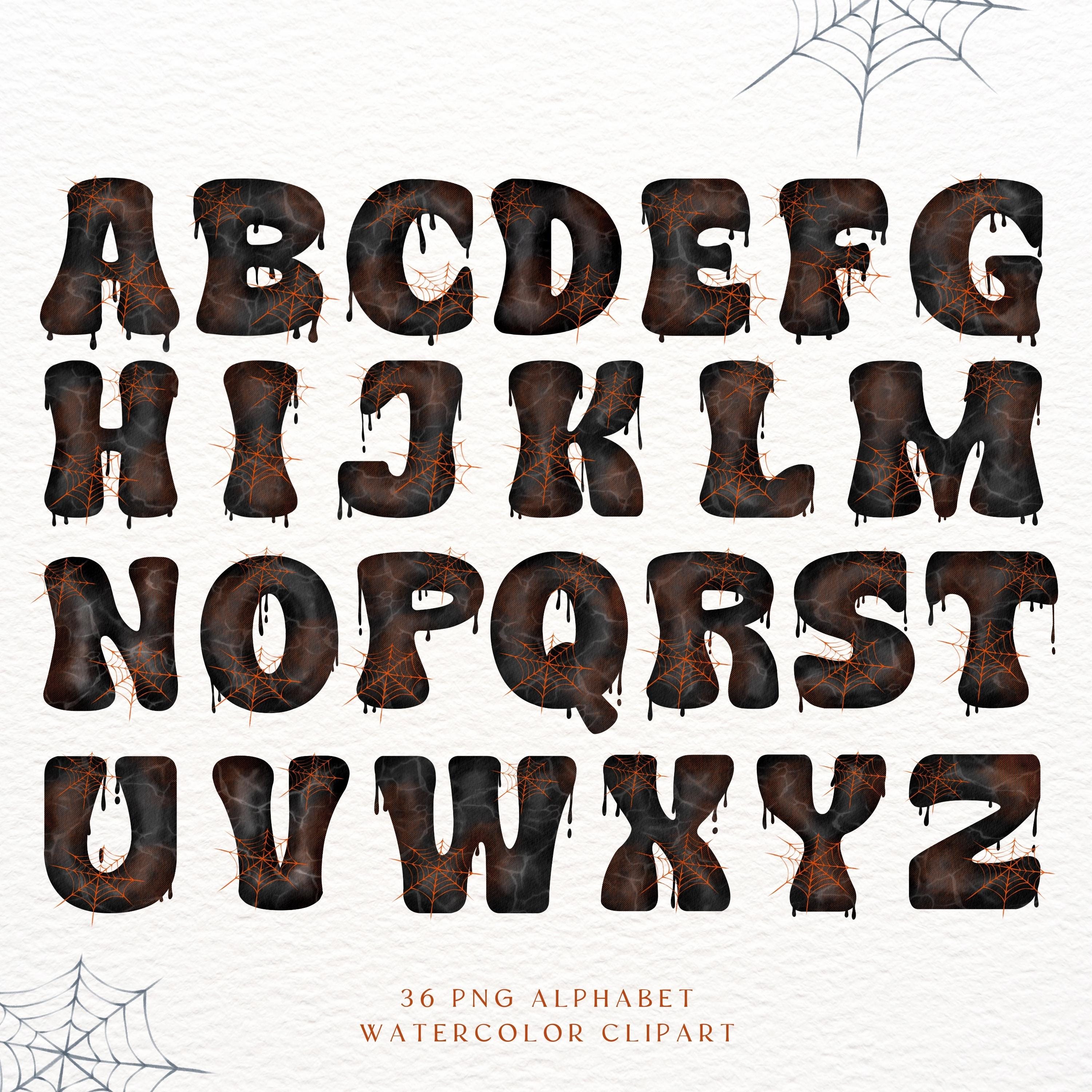 Watercolor Halloween Alphabet Clipart Spooky Halloween Clipart Alphabet ...