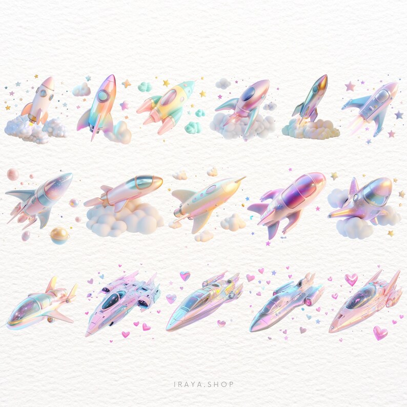3D Pastel Rocket Clipart – Cute and Whimsical Space Adventure ...