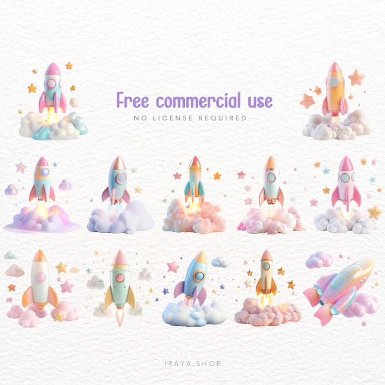 3D Pastel Rocket Clipart – Cute and Whimsical Space Adventure ...