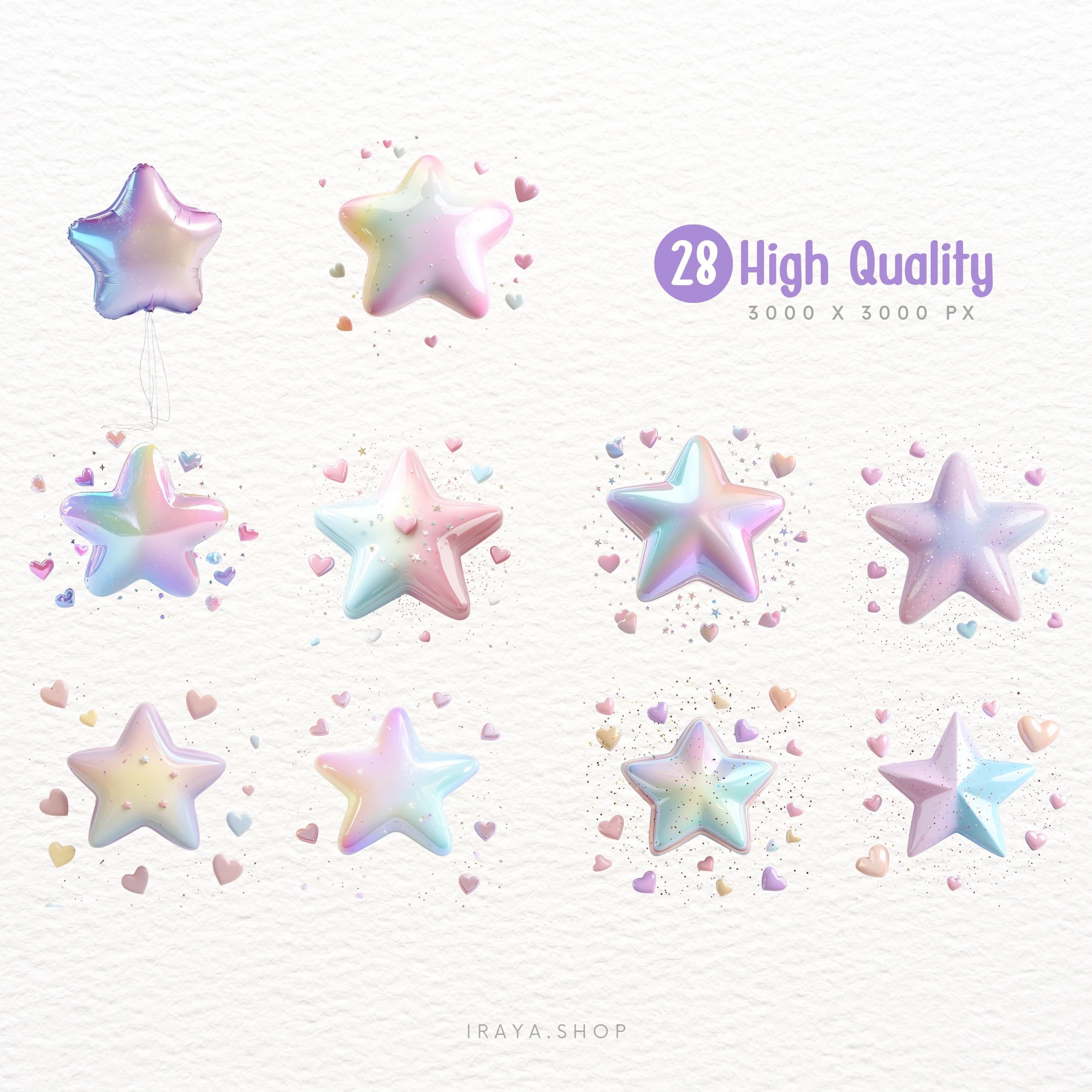 3D Pastel Cloud and Star Clipart – Cute Kawaii Sky Elements Digital Art ...