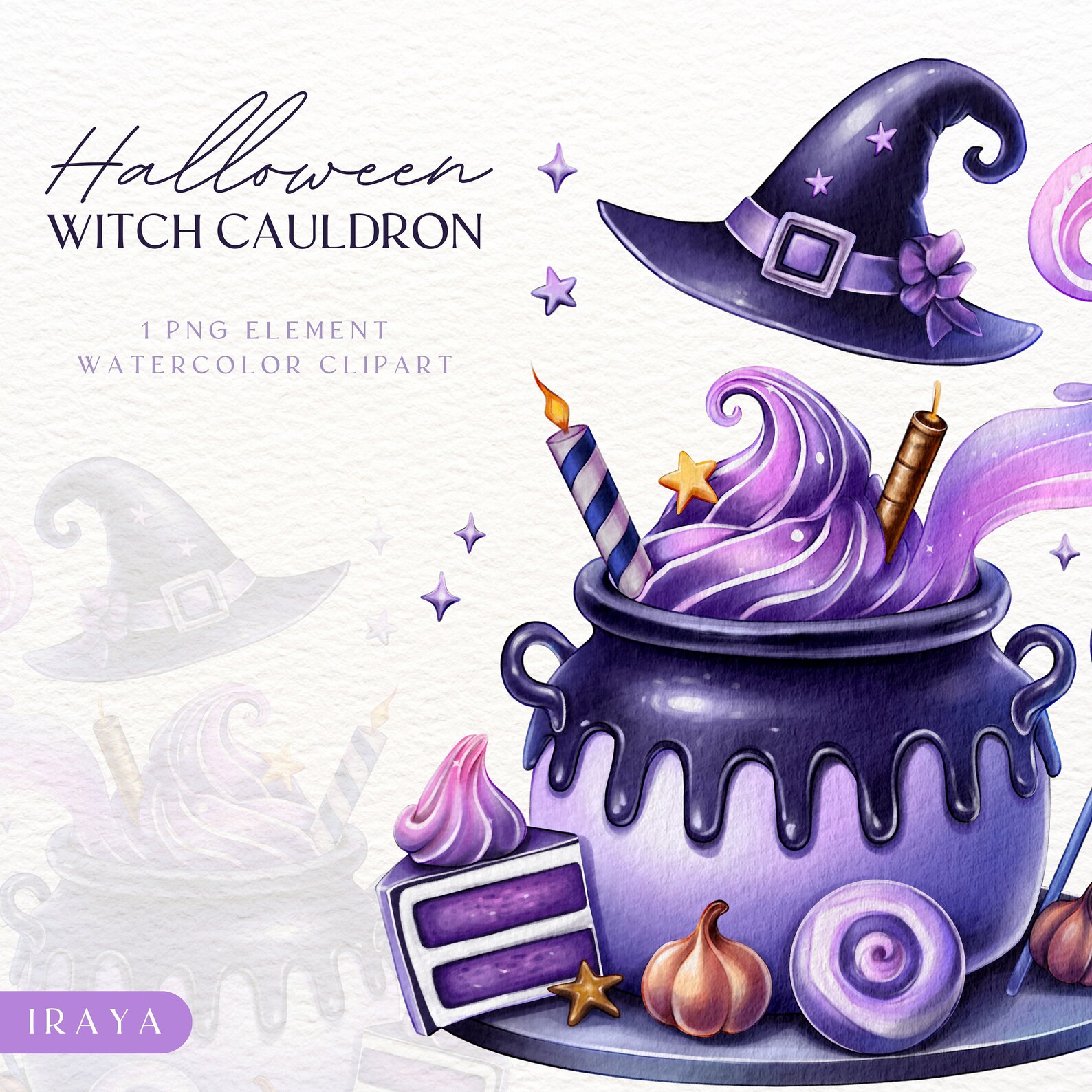 Watercolor Purple Witch Cauldron Clipart Spooky Halloween Clipart Happy ...