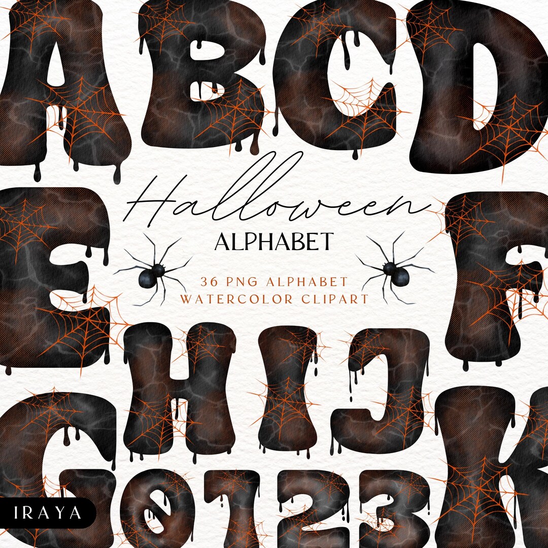 Watercolor Halloween Alphabet Clipart Spooky Halloween Clipart Alphabet ...