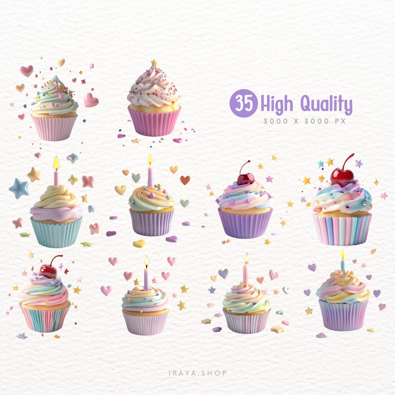 3D Pastel Cupcake Clipart - Cute and Whimsical Dessert With Cherry ...