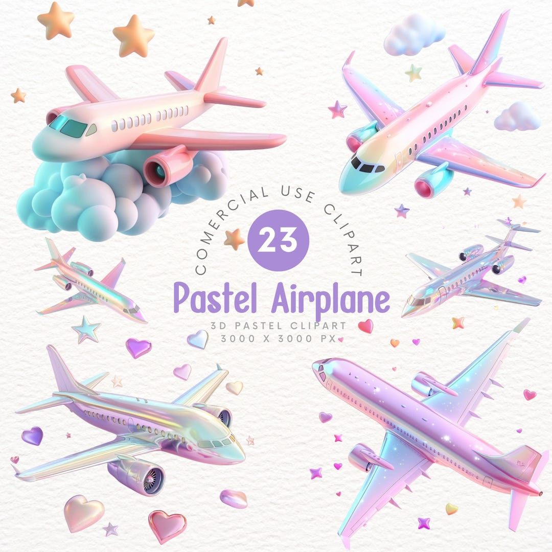 3D Pastel Airplane Clipart – Cute Kawaii Plane Digital Art Decoration ...