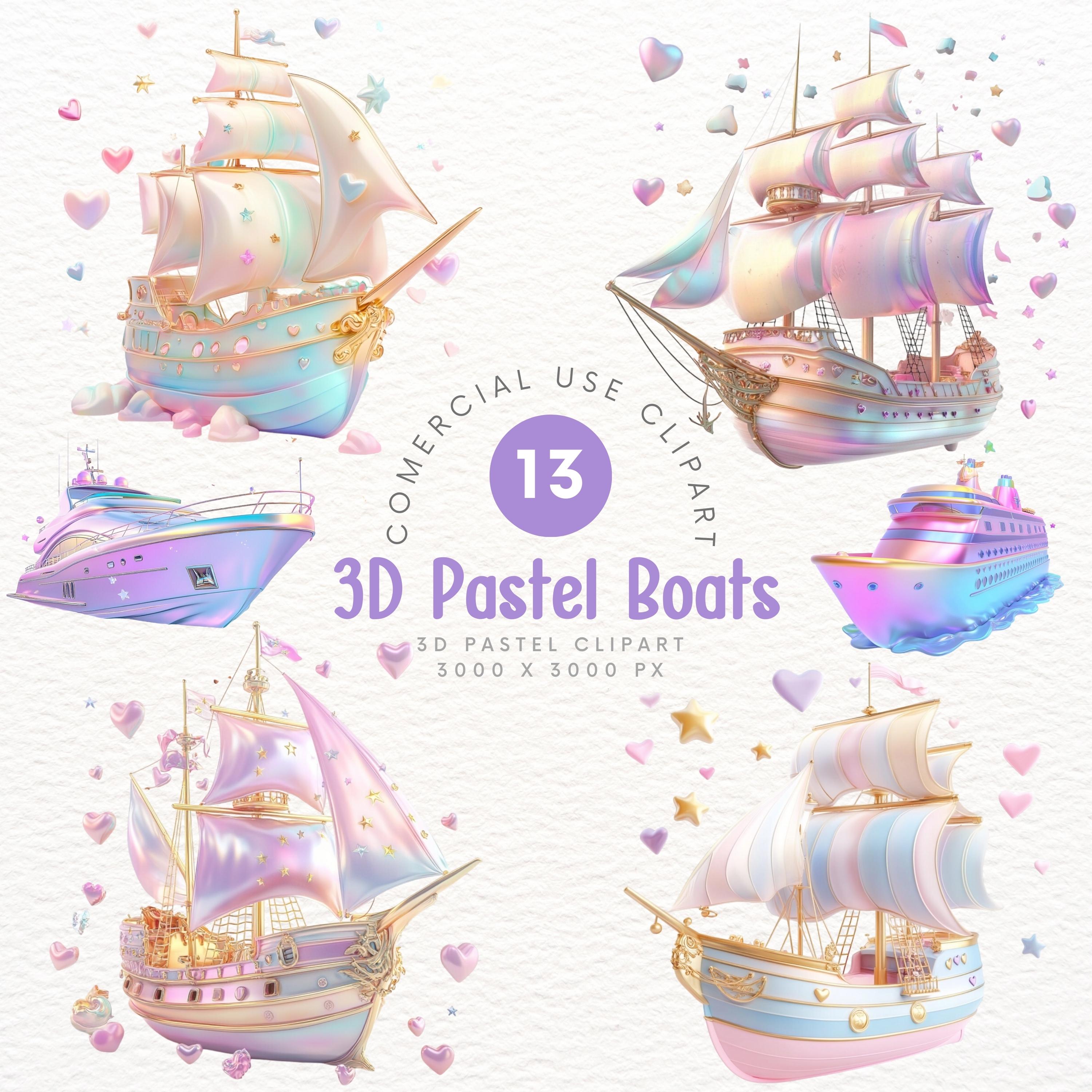 3D Pastel Boats Clipart - Cute and Whimsical Variety of Ships ...