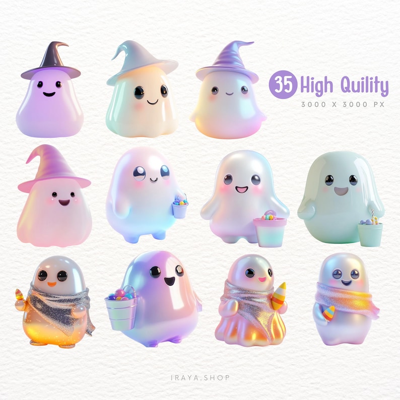 Cute 3D Pastel Ghost Clipart - Perfect for Whimsical Halloween Decor ...